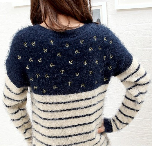 Stripe Navy Wind Anchor Sweater on Luulla