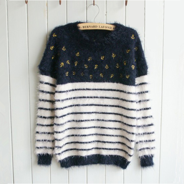 Stripe Navy Wind Anchor Sweater on Luulla